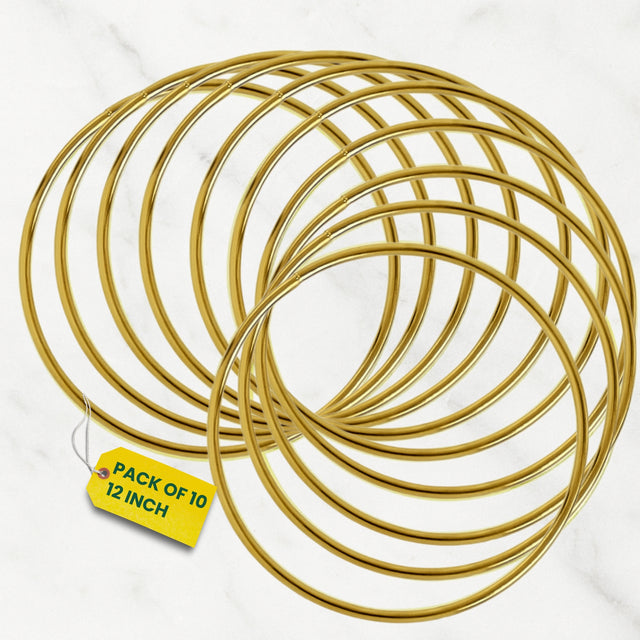 Ecofynd Circular Golden Metal Hoops – 12 Inches (Set of 4 / 10)