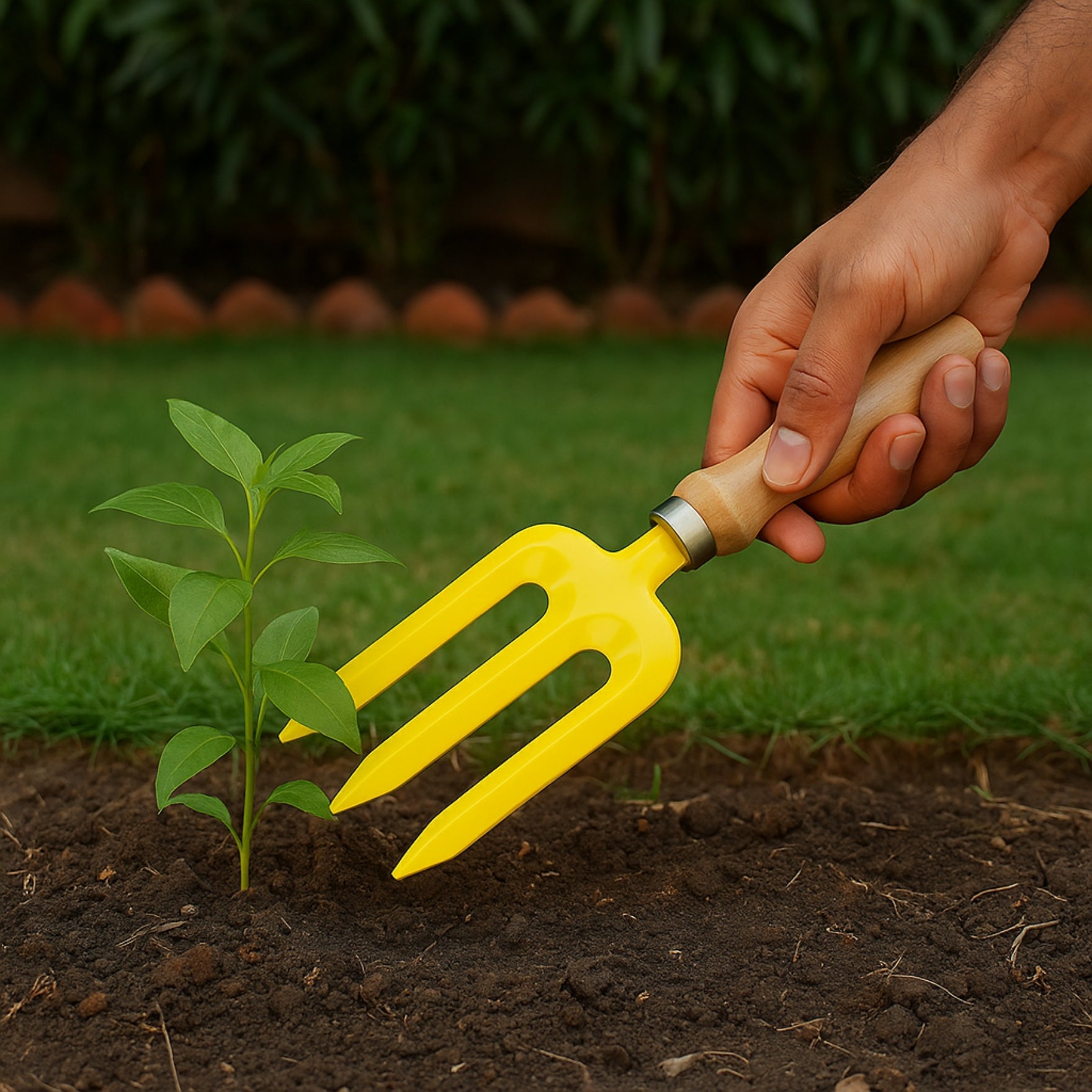 Ecofynd Garden Fork with Wooden Handle – Rust-Resistant & Ergonomic