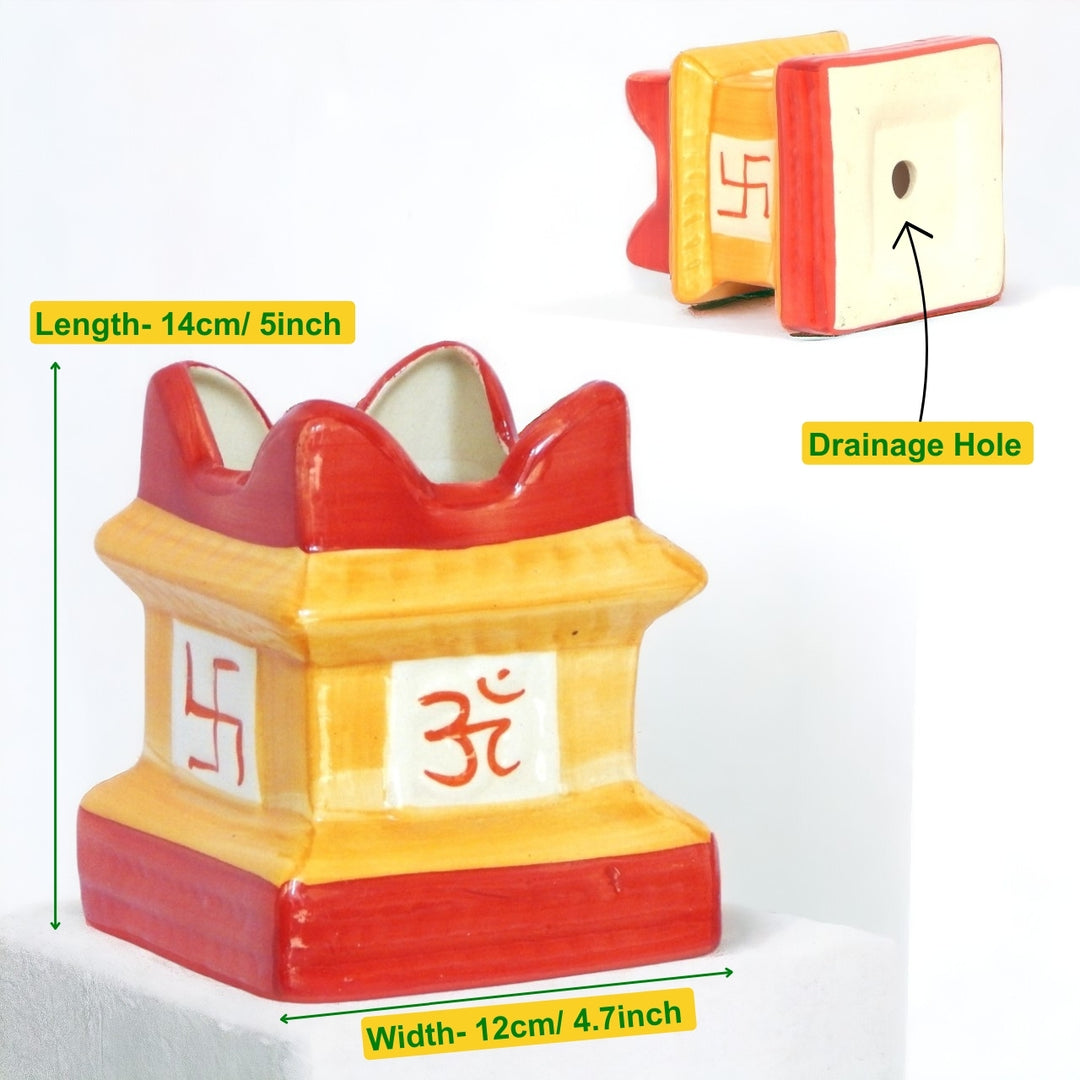 Yellow & Red Traditional Tulsi Planter | Sacred Om Swastik Pot – Ecofynd