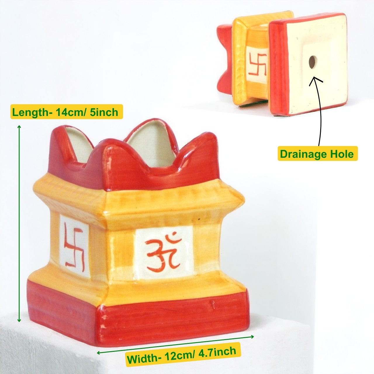 Yellow & Red Temple-Style Ceramic Tulsi Planter – Handcrafted Hindu Sa ...